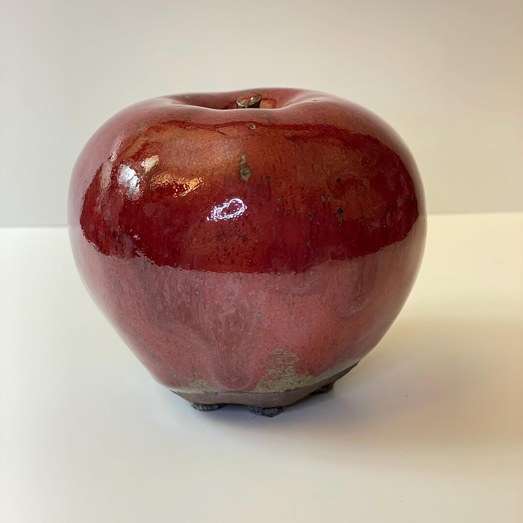 Ceramic Stoneware Glaze Red Apple Figurine Fruit Country Rustic Decor ...
