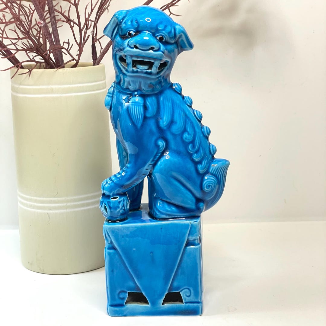 Vintage Chinese Turquoise Blue Porcelain Foo Dogs Figurine 8” - Etsy