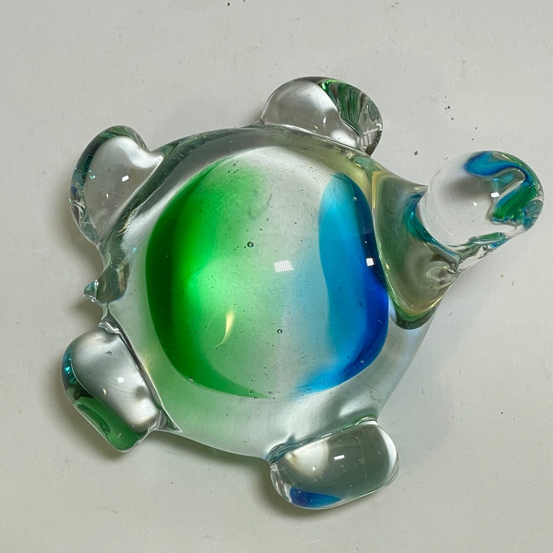 Art Glass Blue Green Blown Art Glass Turtle/tortoise Figurine ...