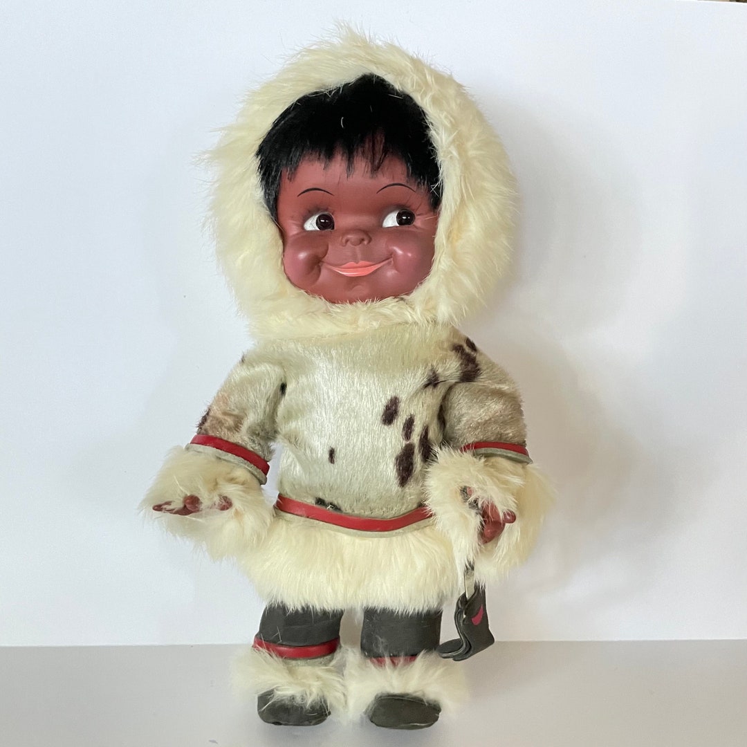 Vintage Eskimo Alaska Inuit Doll With Real Fur Clothing Boots Rubber ...