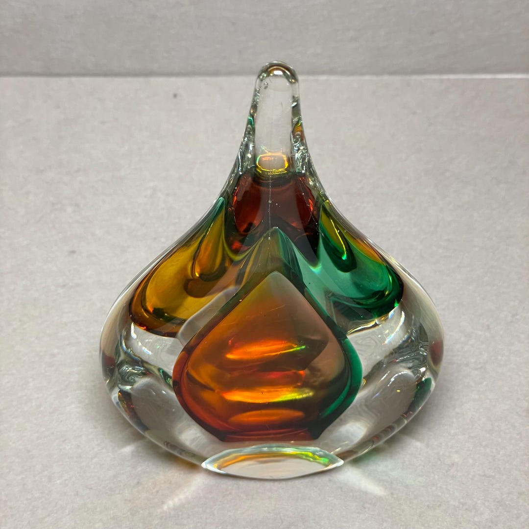 Marian Pyrcak MP Crystal Art Glass Tear Drop Paperweight, Signed - Etsy