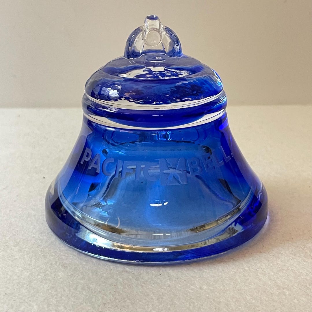 1994 Blue Bell Glass Paperweight Etched "pacific Bell" 1984-1994 - Etsy
