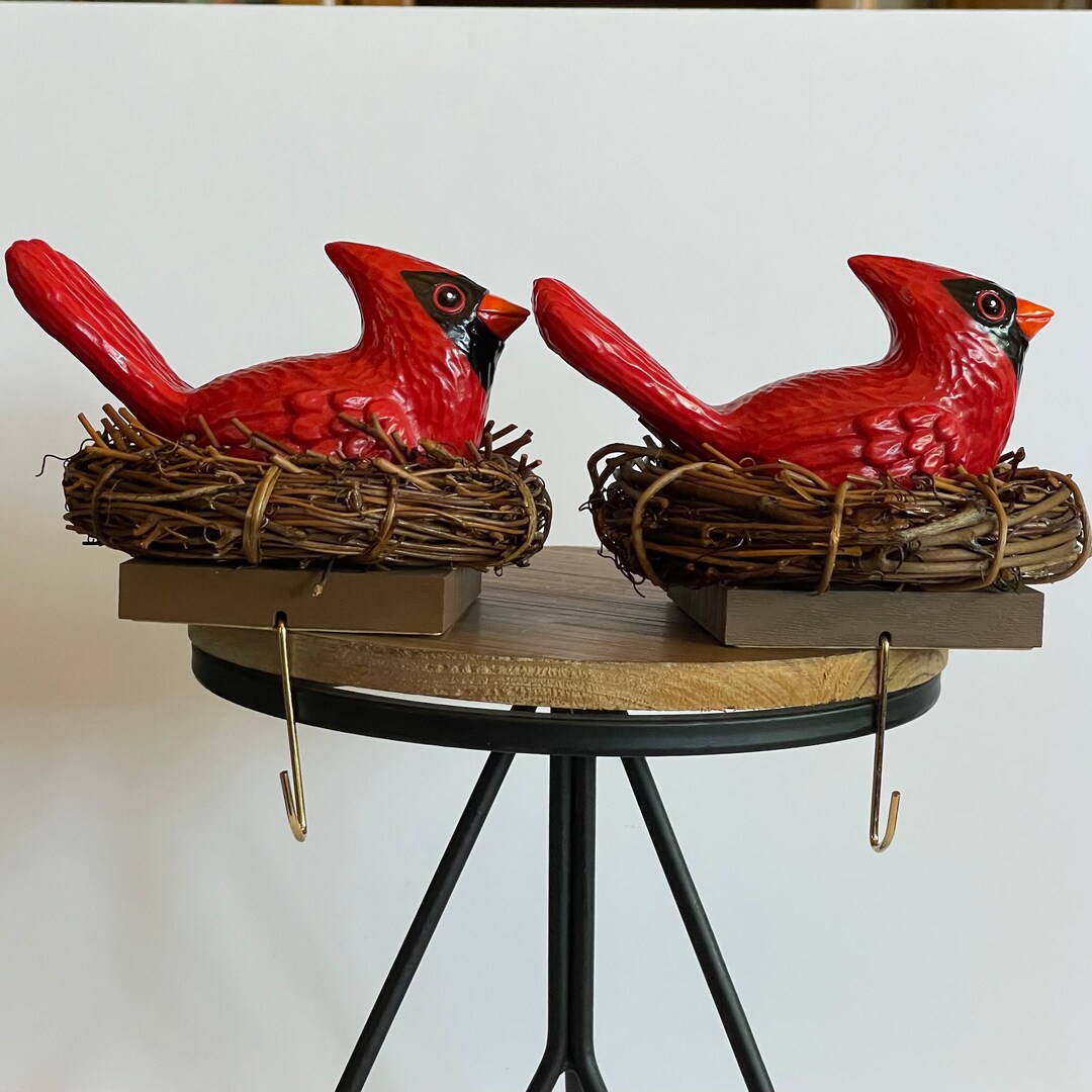 Pair of 2 Red Cardinal Bird in Nest Stocking Hanger - Etsy