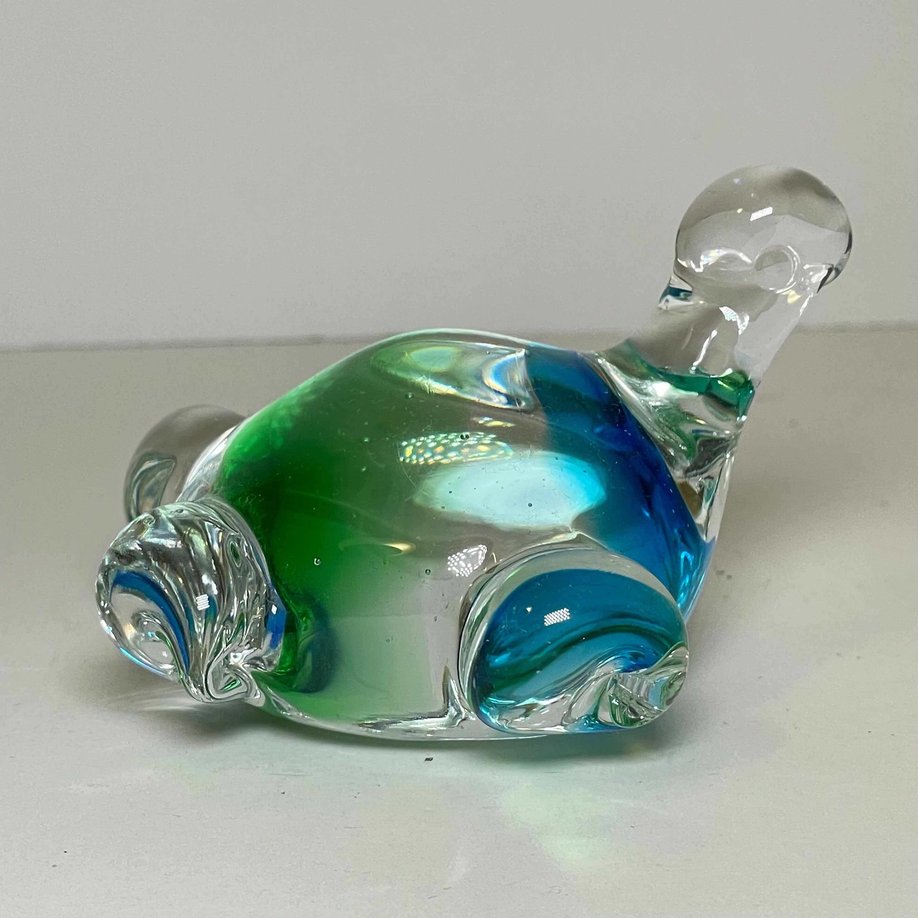 Art Glass Blue Green Blown Art Glass Turtle/tortoise Figurine ...