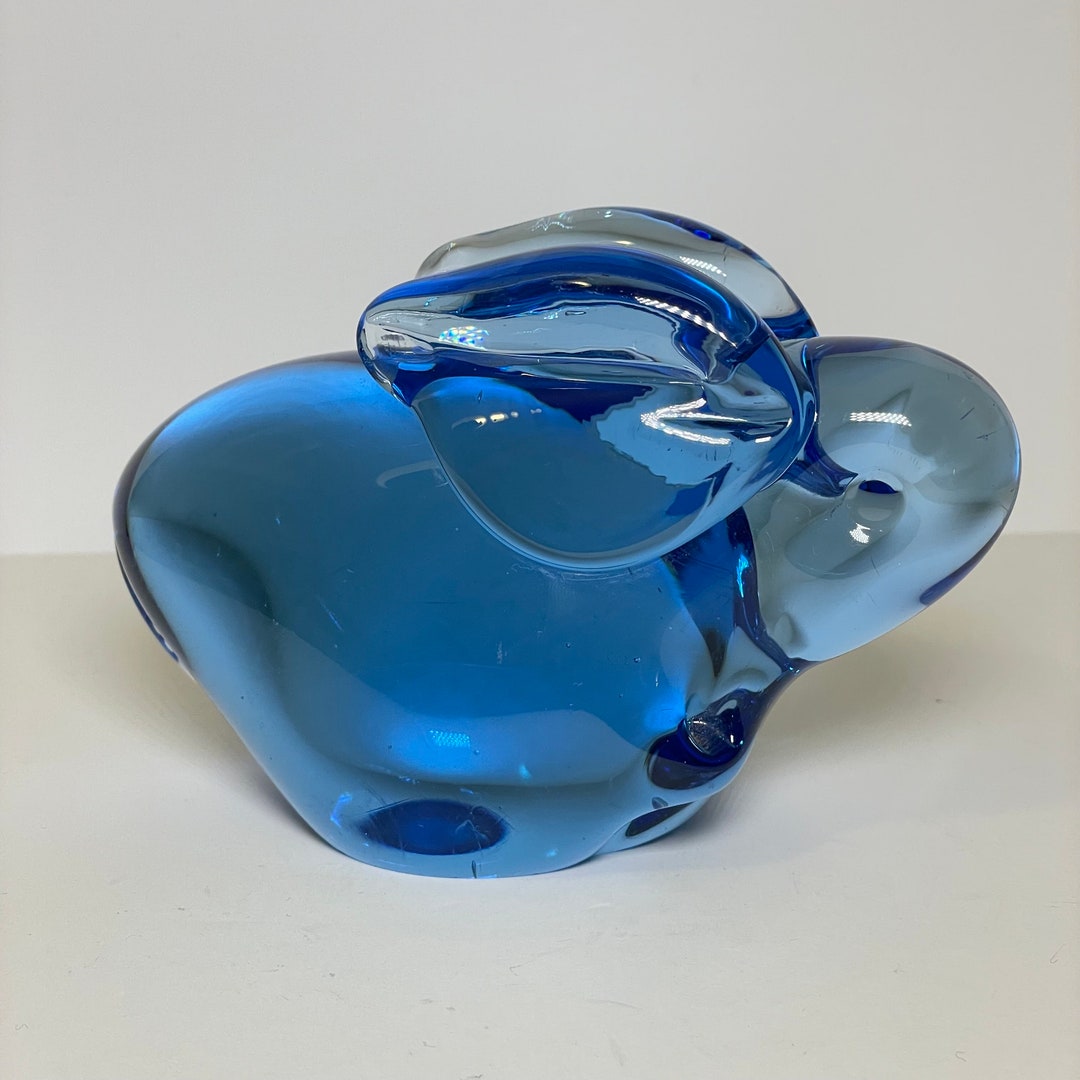 Vintage Hand Blown Blue Glass Bunny Rabbit Paperweight Figurine - Etsy