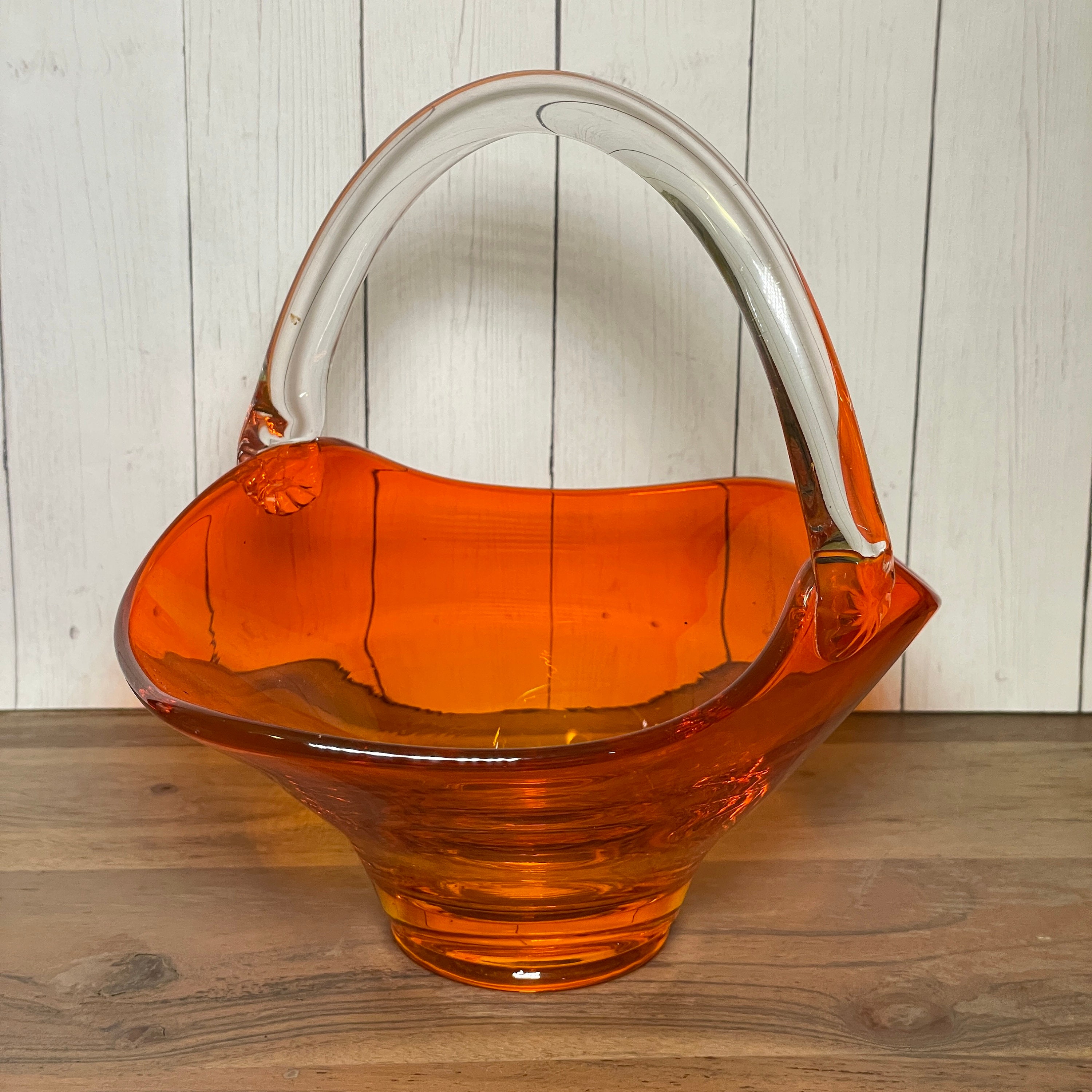 Vintage Viking Persimmon Color Glass Basket With Clear Glass Handle - Etsy