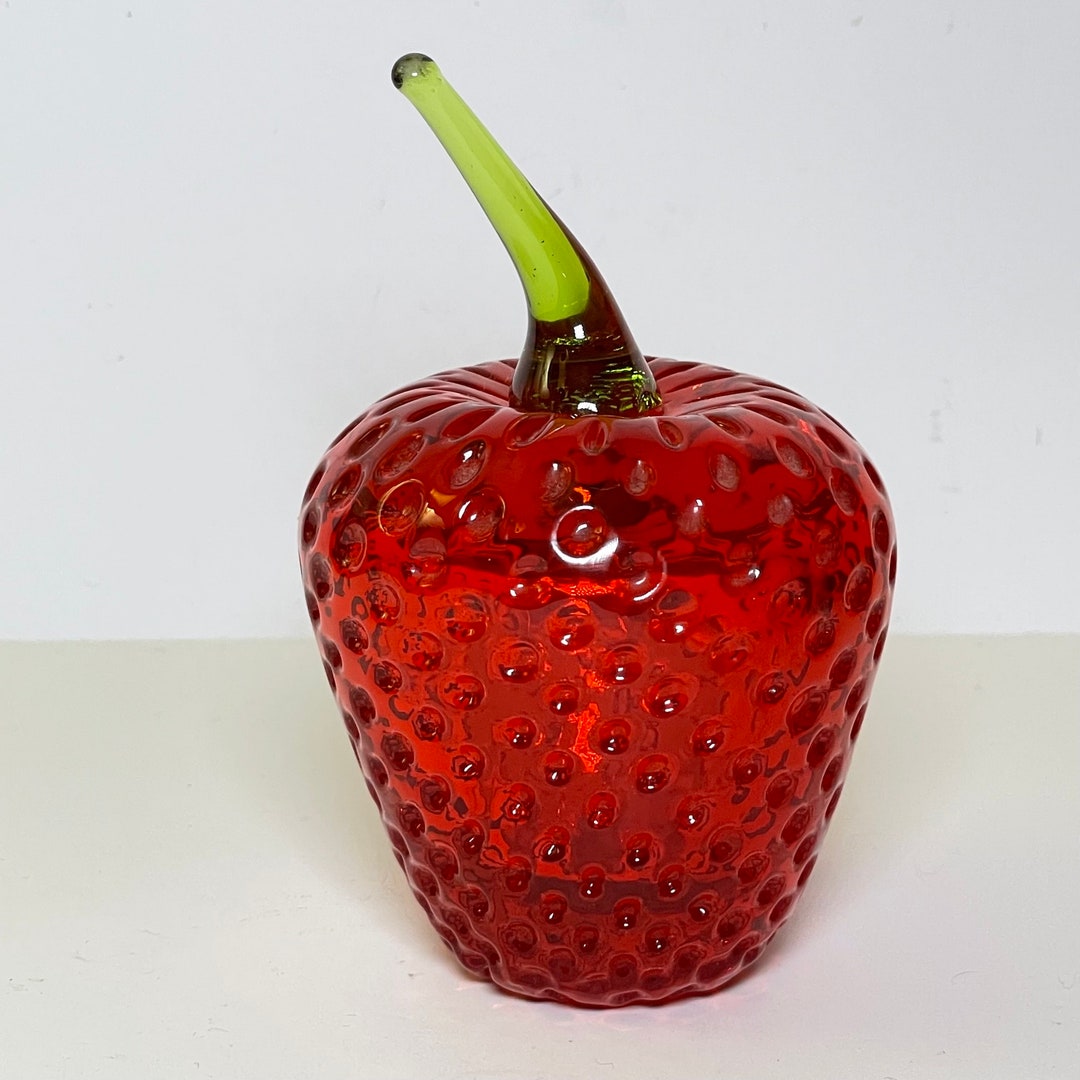 Vintage Rainbow Art Glass Chunky Red Strawberry Paperweight - Etsy