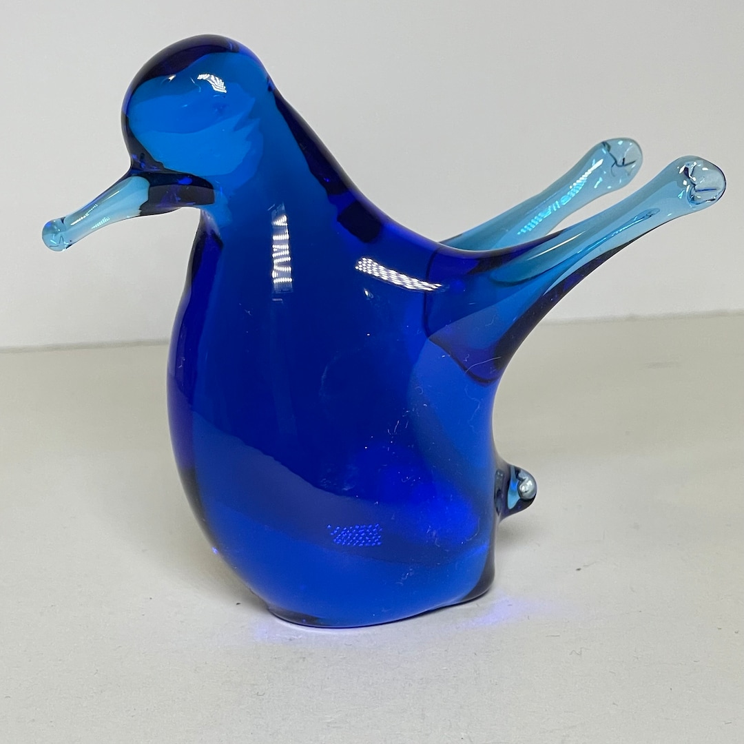 Vintage Cobalt Blue Glass Bird Paperweight Figurine - Etsy