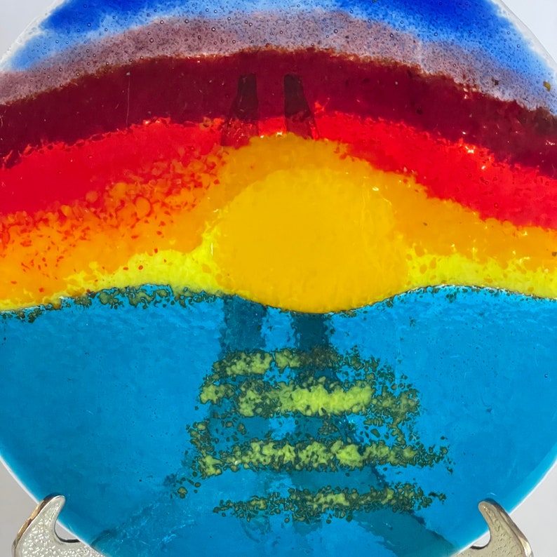 Fused Glass Art Hand Made Ocean Sunset Glass Window Panel Glass Disk - Etsy