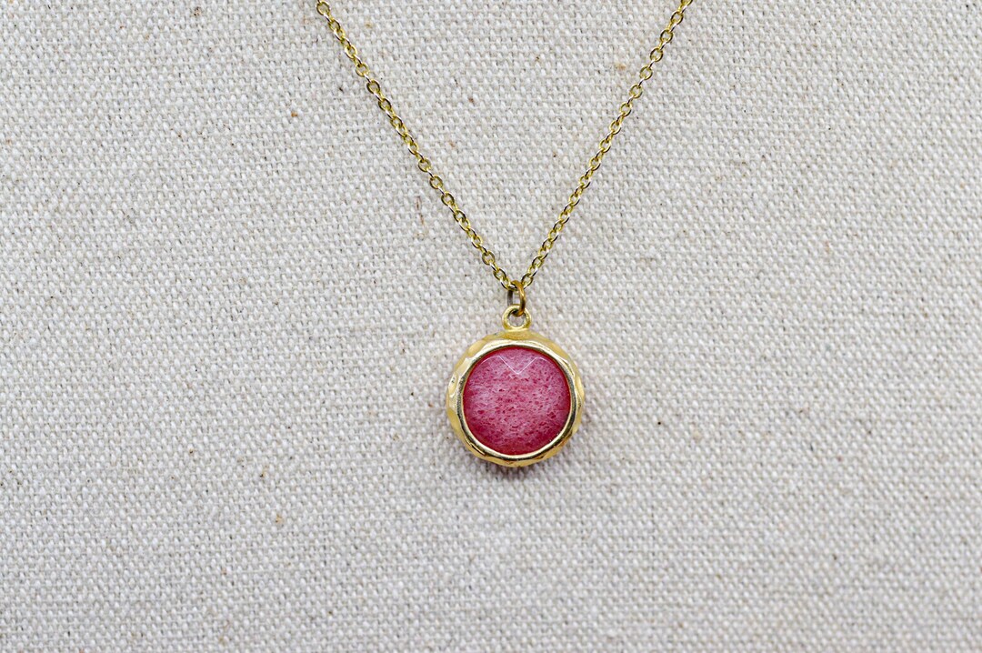Gold Tone With Pink Pendnat, Womens Necklace - Etsy