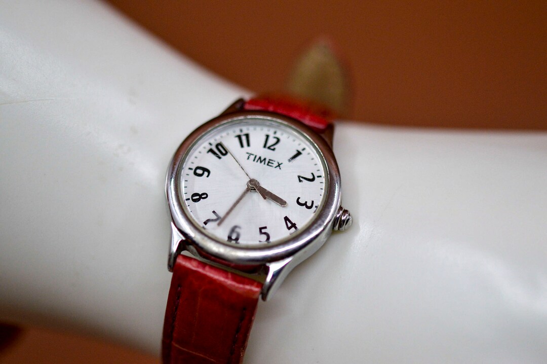 Timex, Silver Tone With White Dial Red Bracelet, Womens Watch - Etsy