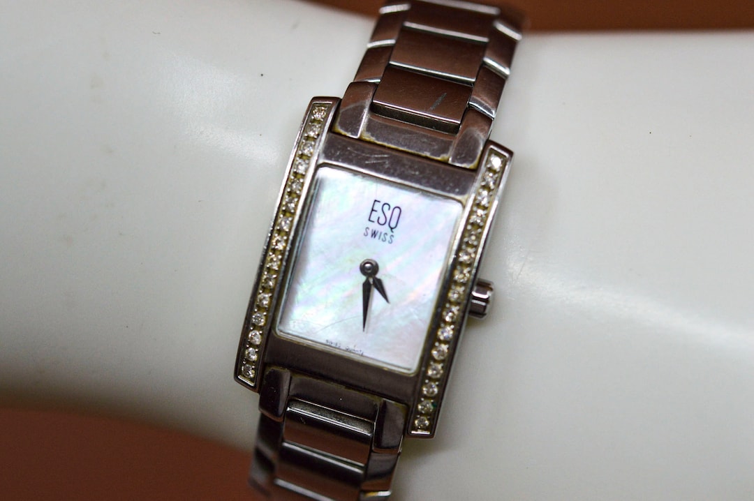 ESQ , Silver Tone With Crystals, Mop Dial, Womens Quartz Wrist Watch - Etsy