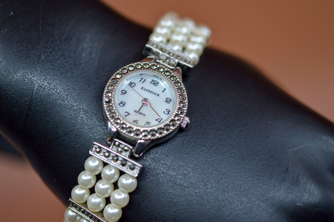 Elgin Ii, Silver and White Tone,womens, Quartz Wrist Watch - Etsy