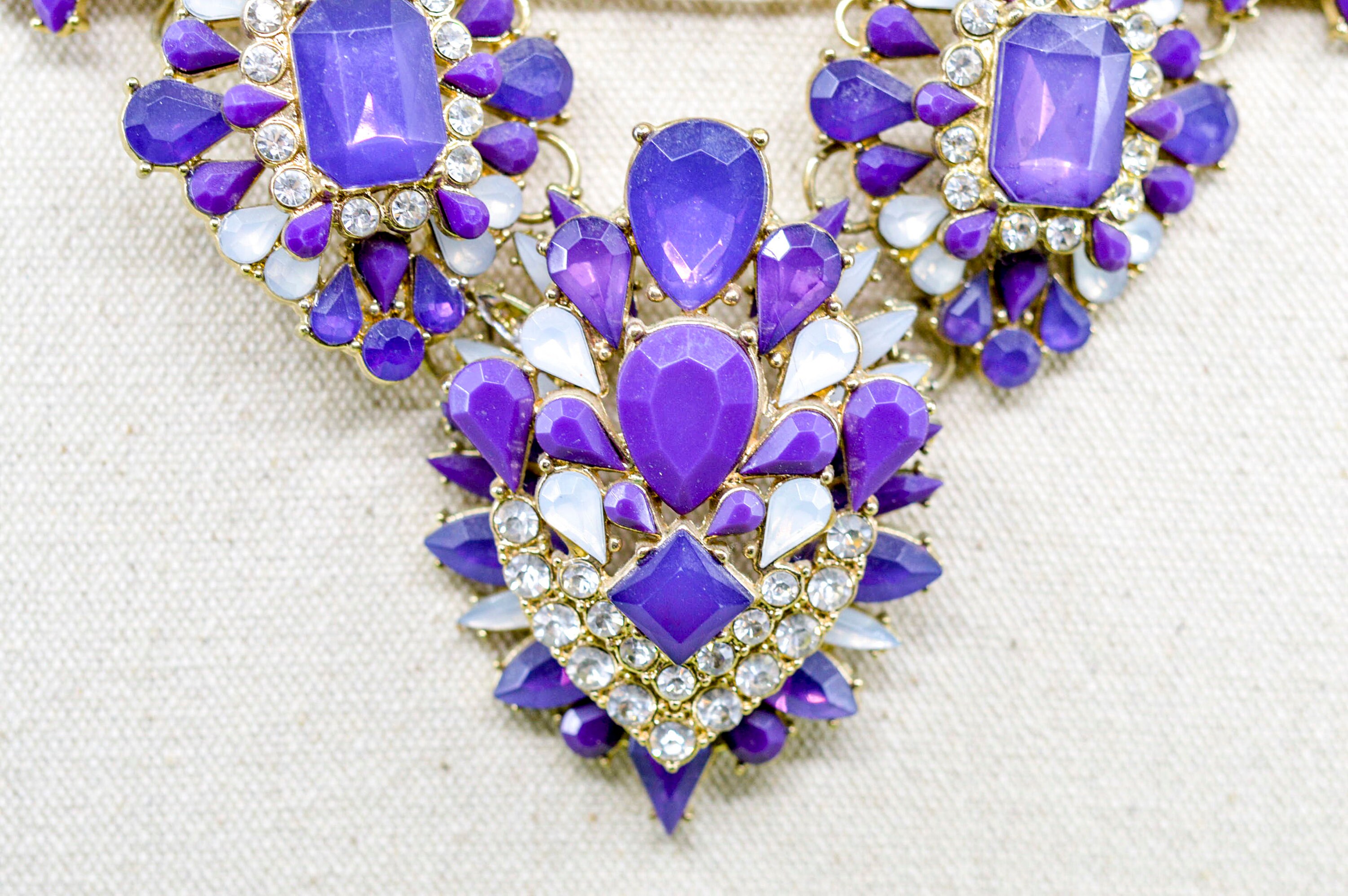 Large , Purple and Gold Tone, Womens, Fashion , Statement, Necklace, 16 ...