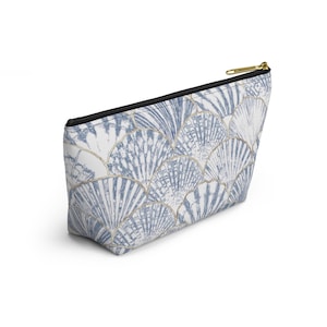 Sea Shell Zipper Pouch, Blue Makeup Organizer, Coastal Makeup Bag ...