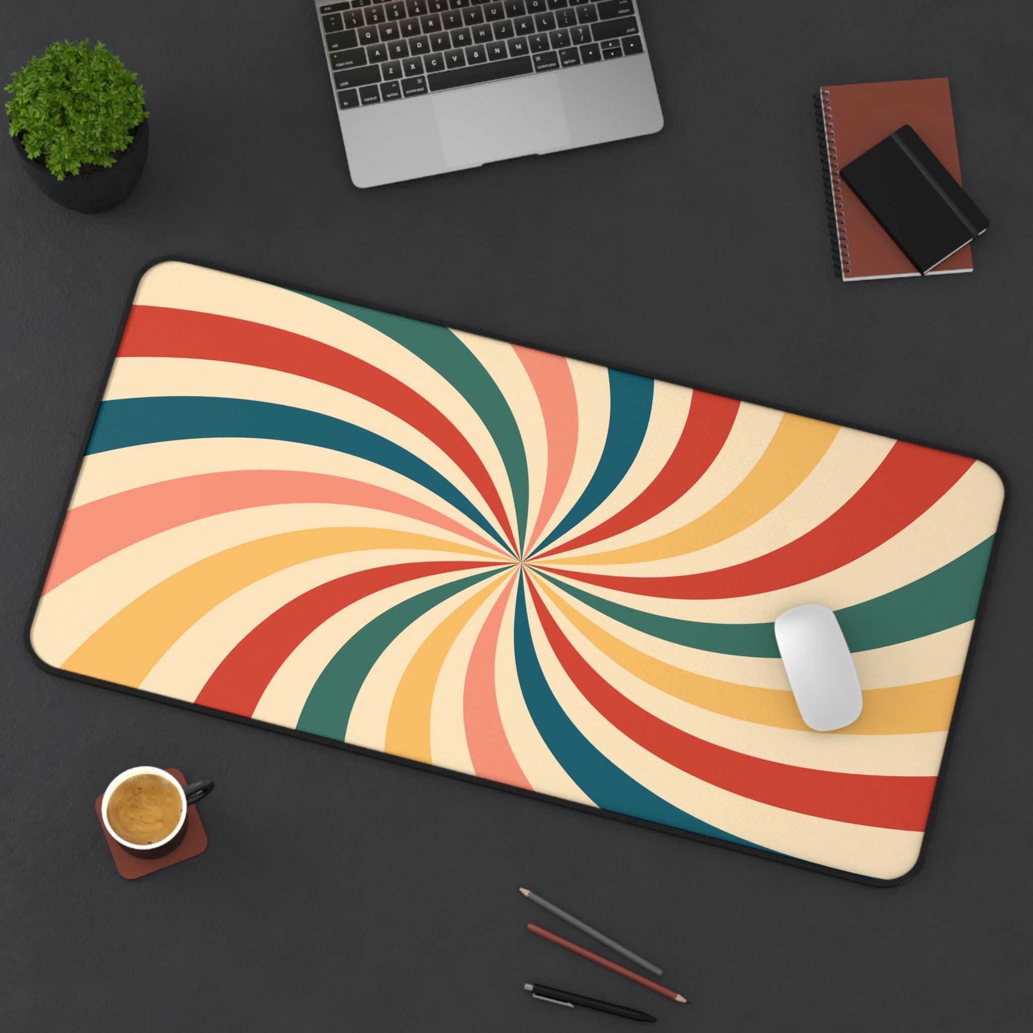 Wavy Retro Deskmat Retro Boho Desk Mat, 70s Retro Desk Pad, Cute ...