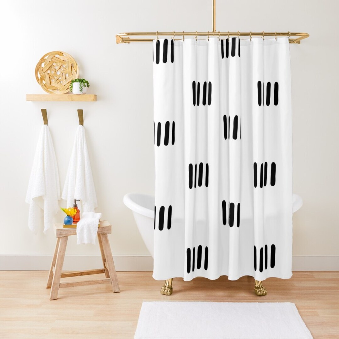 Mid-century Modern Shower Curtain, Minimalist Bath Curtain, Abstract ...