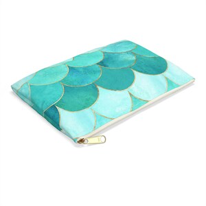 Teal Fish Scales Zipper Pouch, Coastal Beach Bag, Nautical Carryall ...