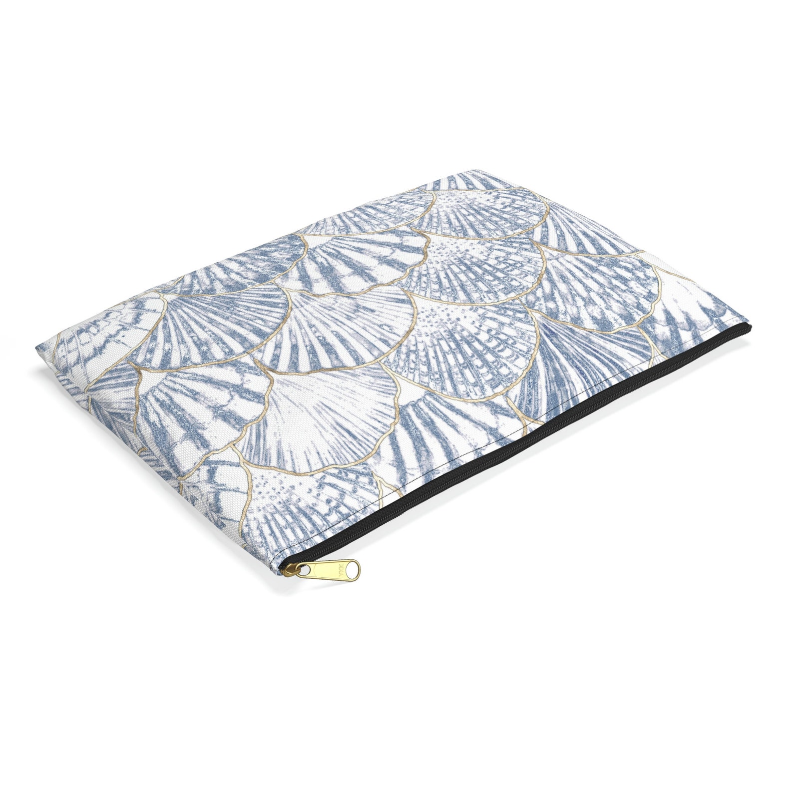 Sea Shell Zipper Pouch, Blue Makeup Organizer, Coastal Makeup Bag ...