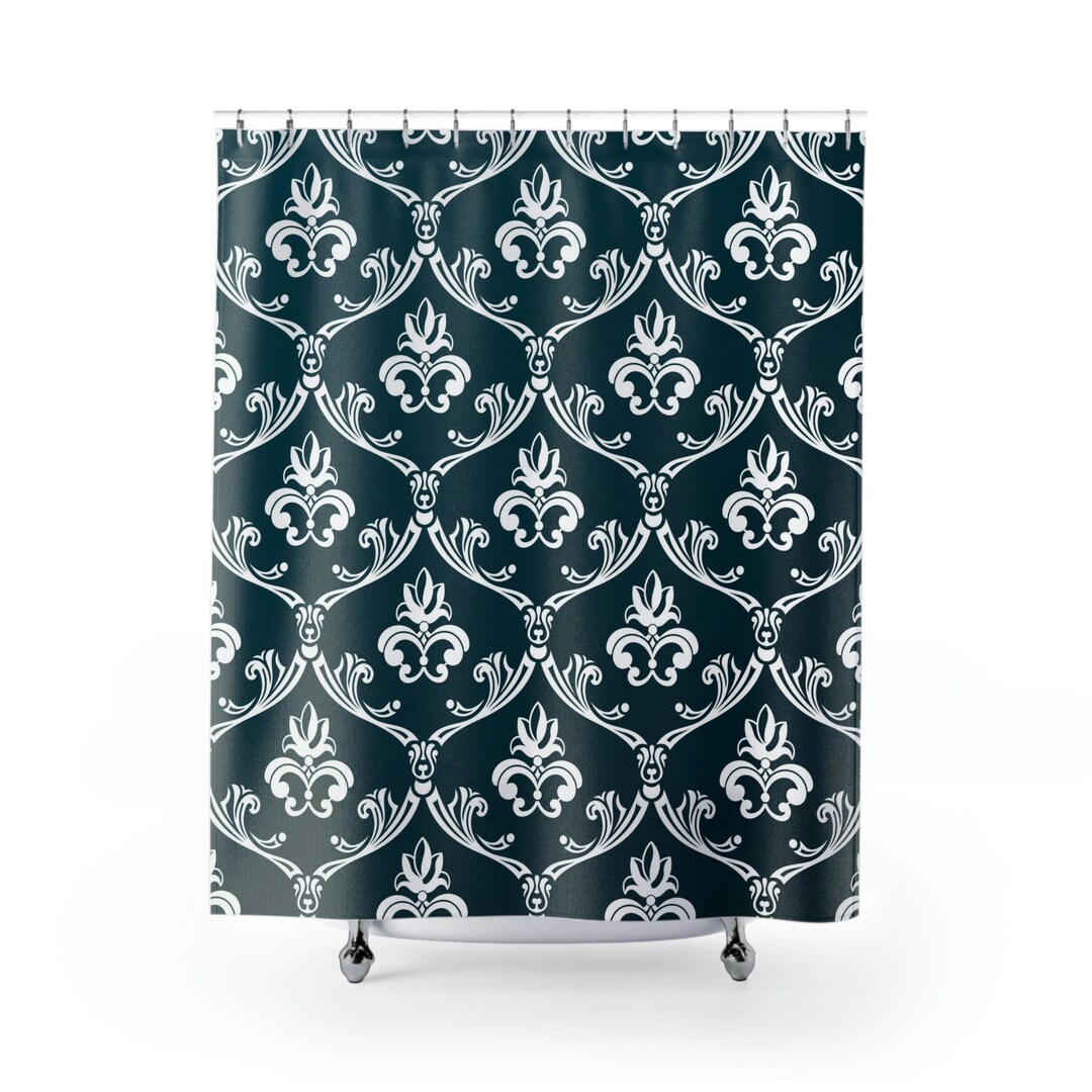 Blue And White Damask Shower Curtain Boho Shower Curtain Jacquard