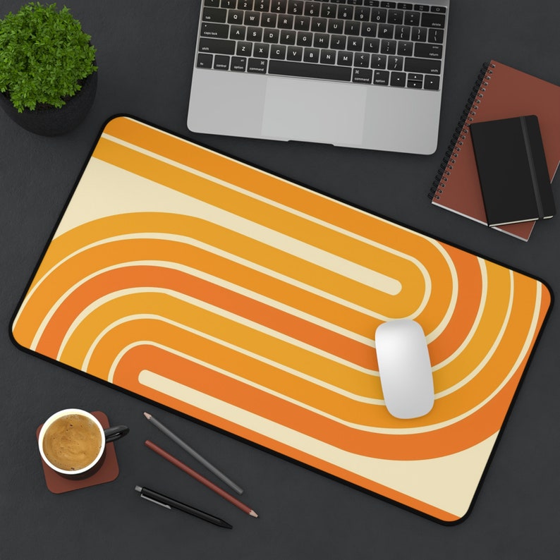 Retro Sunrise Desk Mat, Boho Desk Mat, Orange Desk Pad, Aesthetic Desk ...