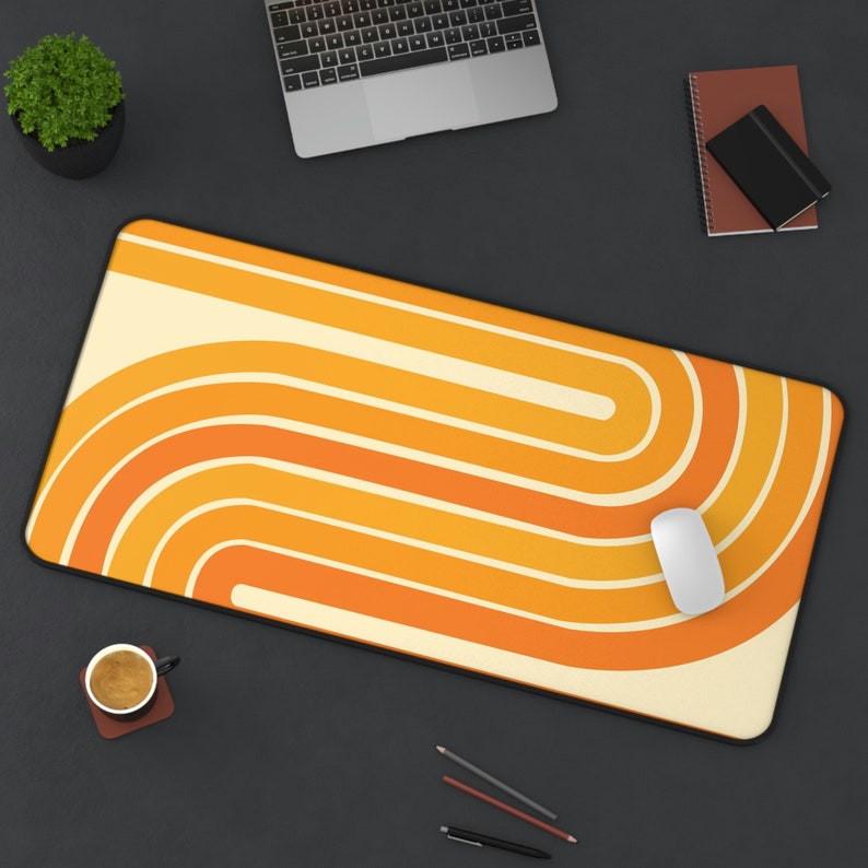 Retro Sunrise Desk Mat, Boho Desk Mat, Orange Desk Pad, Aesthetic Desk ...
