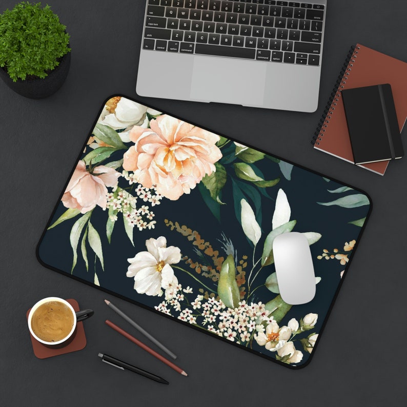 Floral Deskmat, Luxury Deskmat Aesthetic, Blue Deskmat, Floral Keyboard ...
