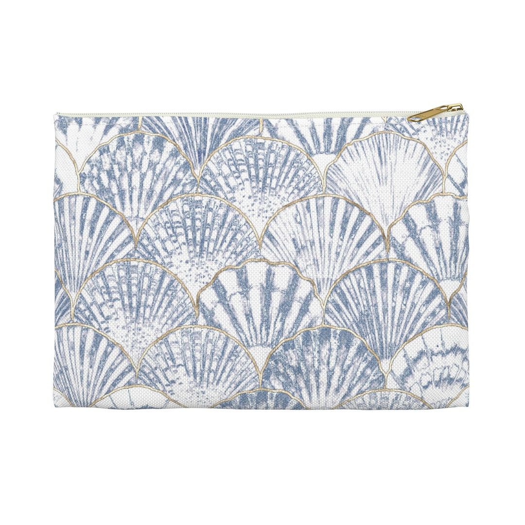 Sea Shell Zipper Pouch, Blue Makeup Organizer, Coastal Makeup Bag ...