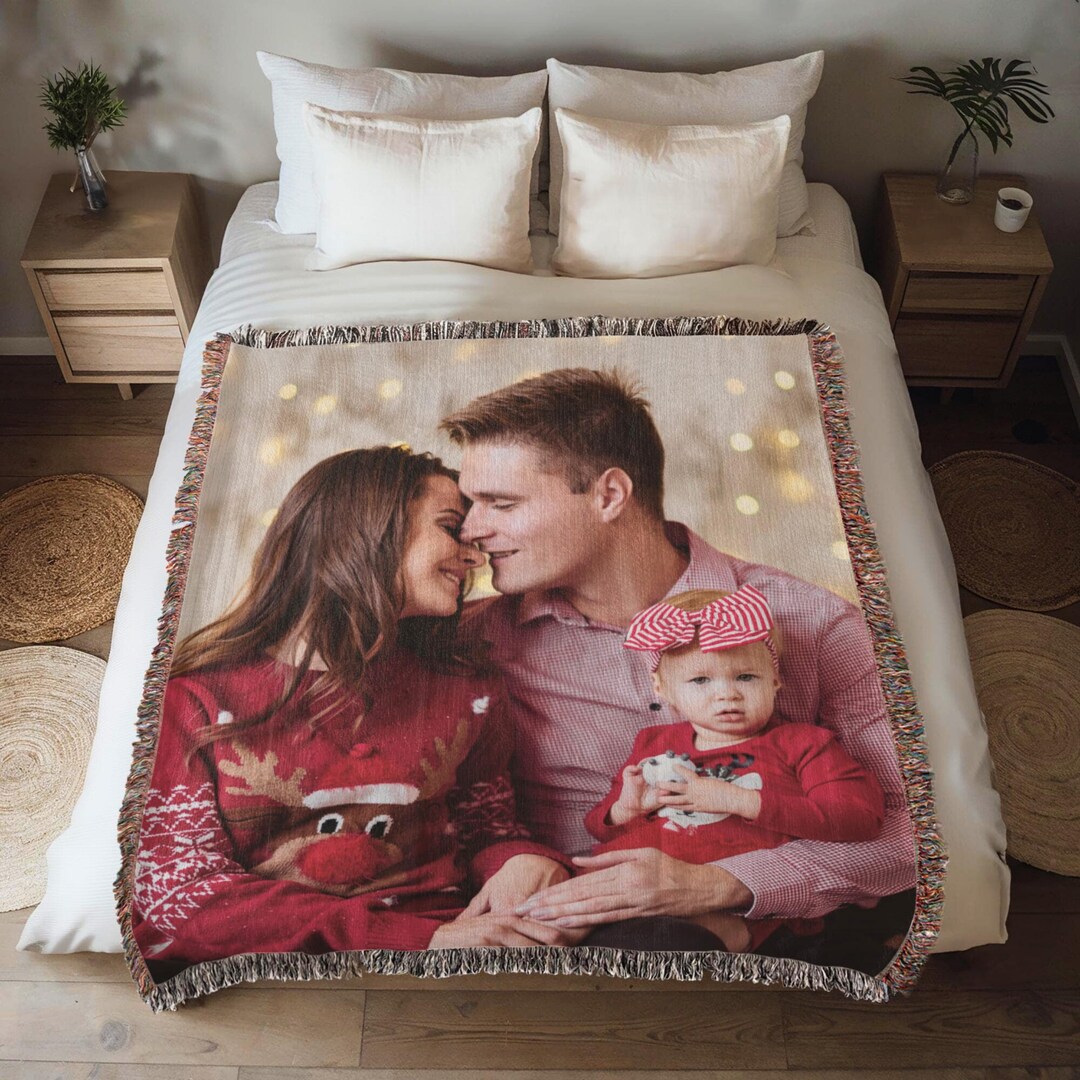 Custom Photo Blanket Photo Woven Cotton Throw Family Photo Blanket With ...