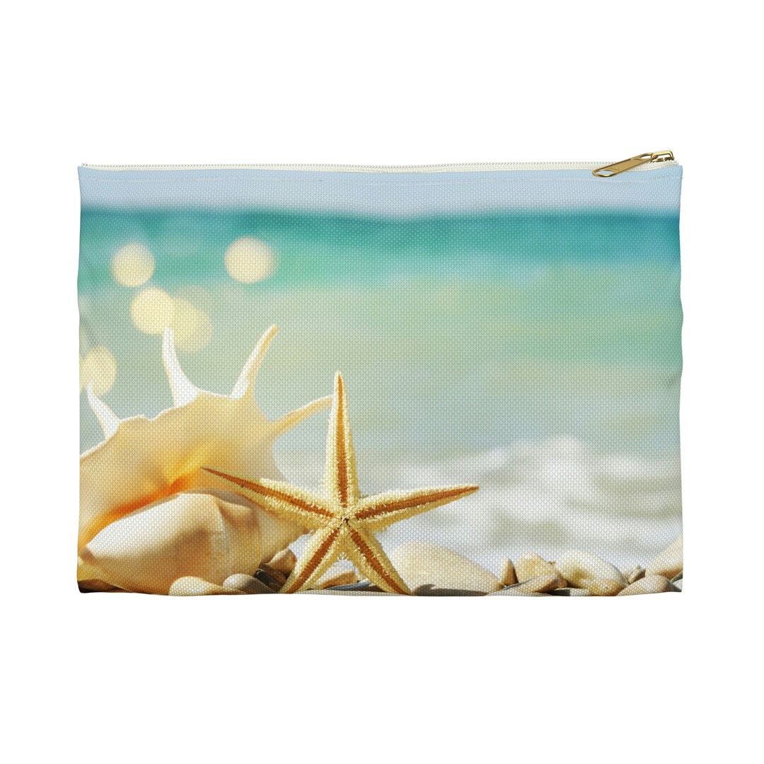 Sea Shell Zipper Pouch, Coastal Beach Bag, Nautical Carryall, Teacher ...
