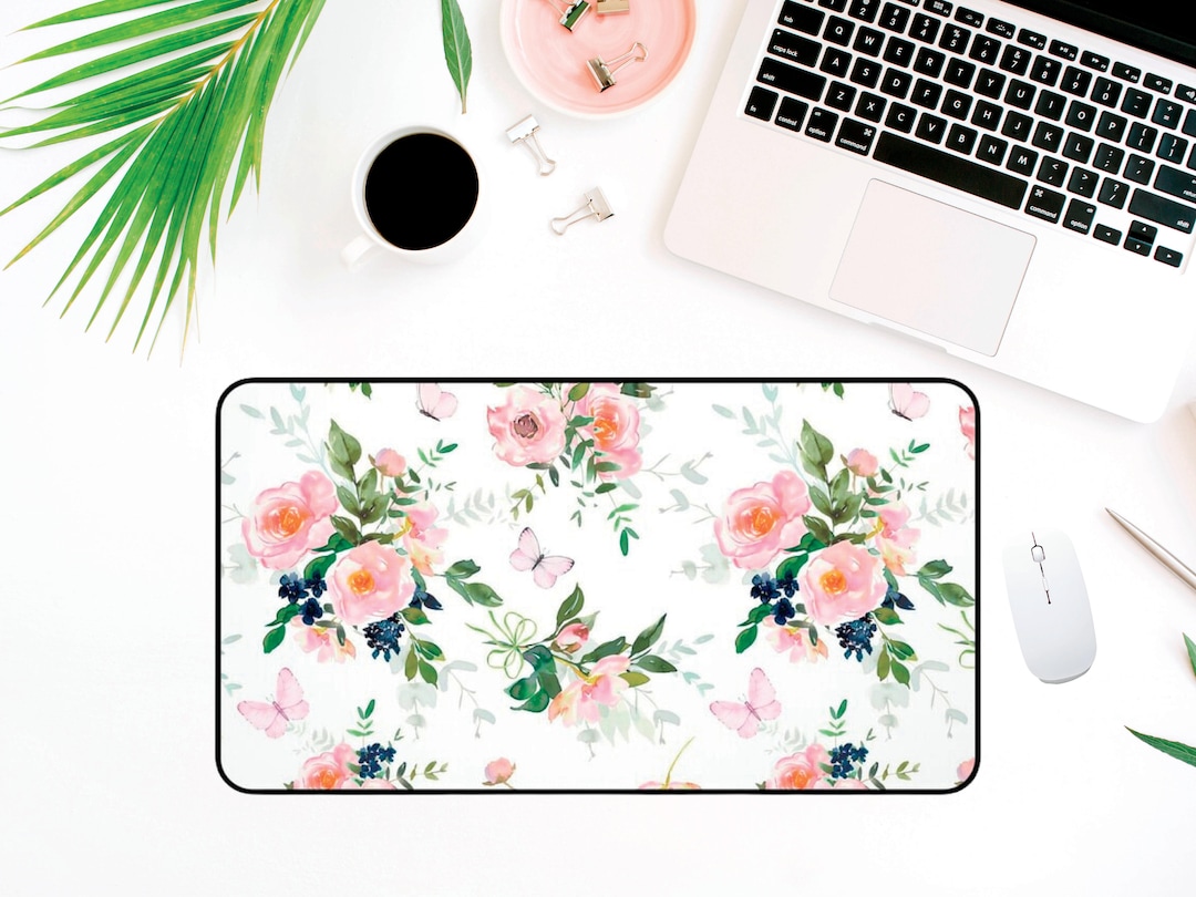 Pink Floral Desk Mat Cute Deskmat Aesthetic Floral Keyboard Mat Deskpad ...
