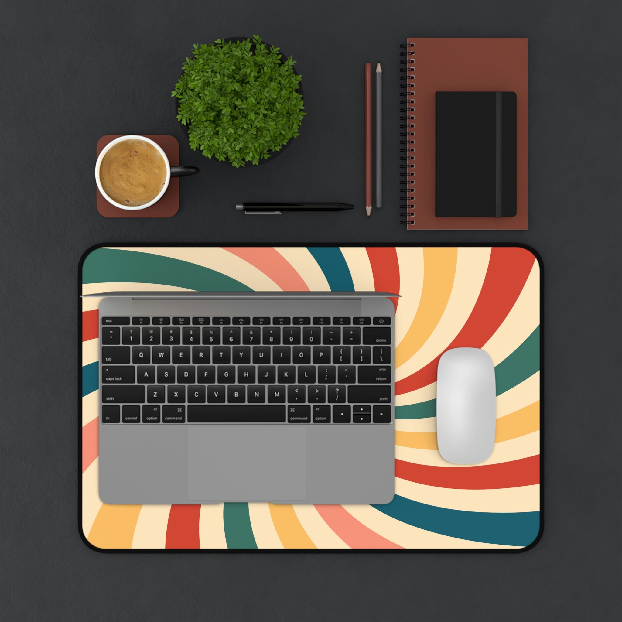 Wavy Retro Deskmat Retro Boho Desk Mat, 70s Retro Desk Pad, Cute ...