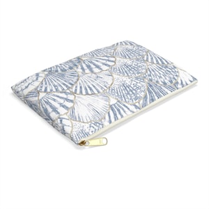 Sea Shell Zipper Pouch, Blue Makeup Organizer, Coastal Makeup Bag ...