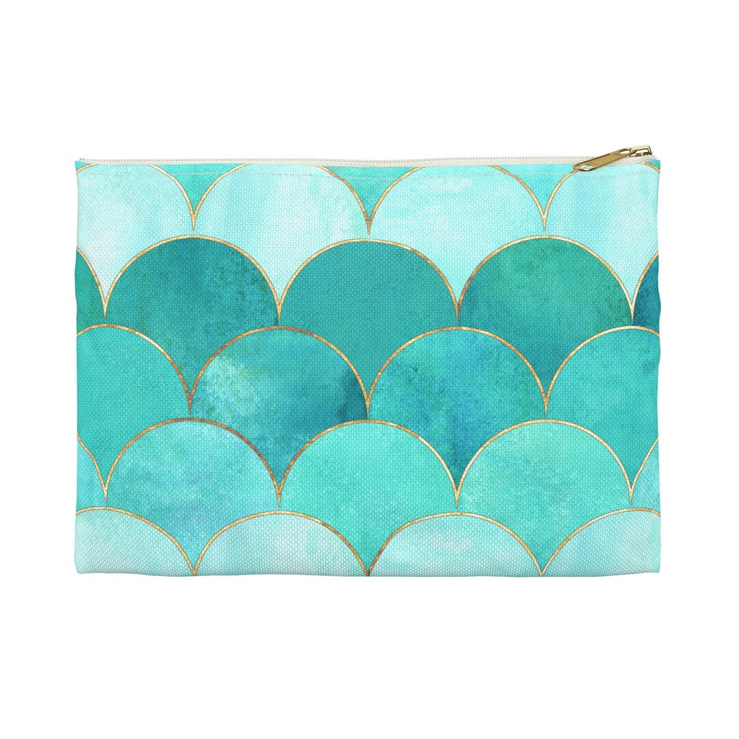 Teal Fish Scales Zipper Pouch, Coastal Beach Bag, Nautical Carryall ...