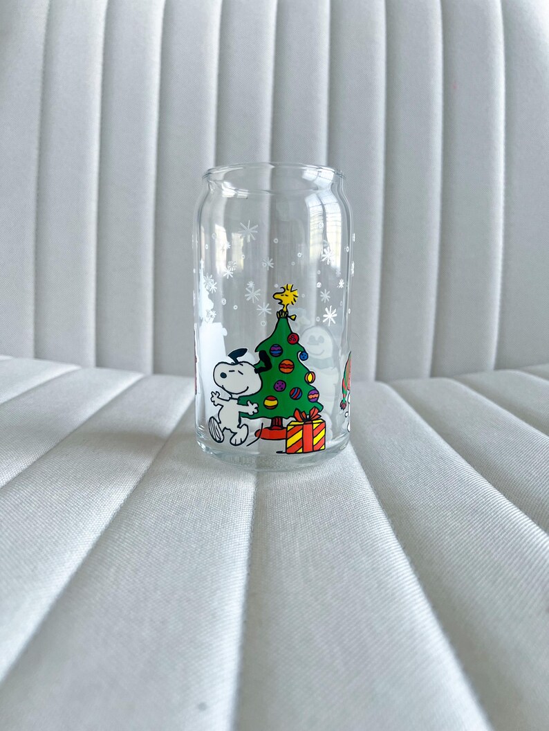 Snoopy Christmas Glass Cup- Iced Coffee and More - Etsy