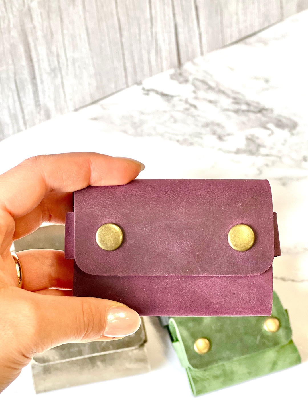 PERSONALIZED Mother Days Gift Leather Button Wallet, Minimalist Leather ...