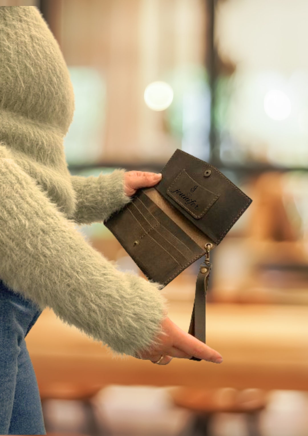 Women Checkbook Wallet, Personalized Women Purse With Strap, Leather ...