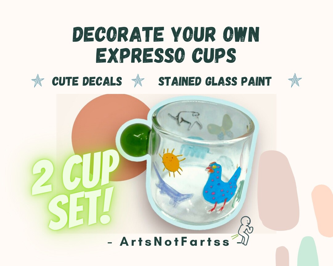 Expresso Cups Glass Set DIY Kit/ Decorate Glassware/ Cute Illustration ...