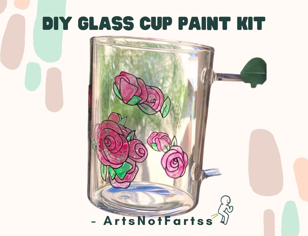 DIY Glass Cup Paint Kit // Floral Stained Glass Paint Kit // Flowers ...
