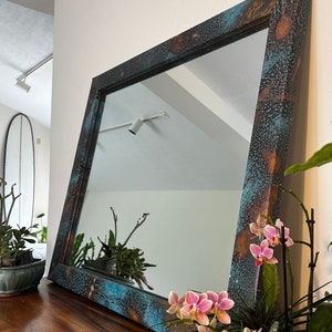 Copper Wall Decor With Beachy Vibe - Large Copper Mirror With Aqua ...