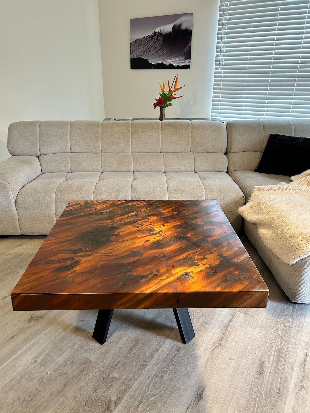 Copper Coffee Table, Unique Home Decor, Modern Square Coffee Table ...