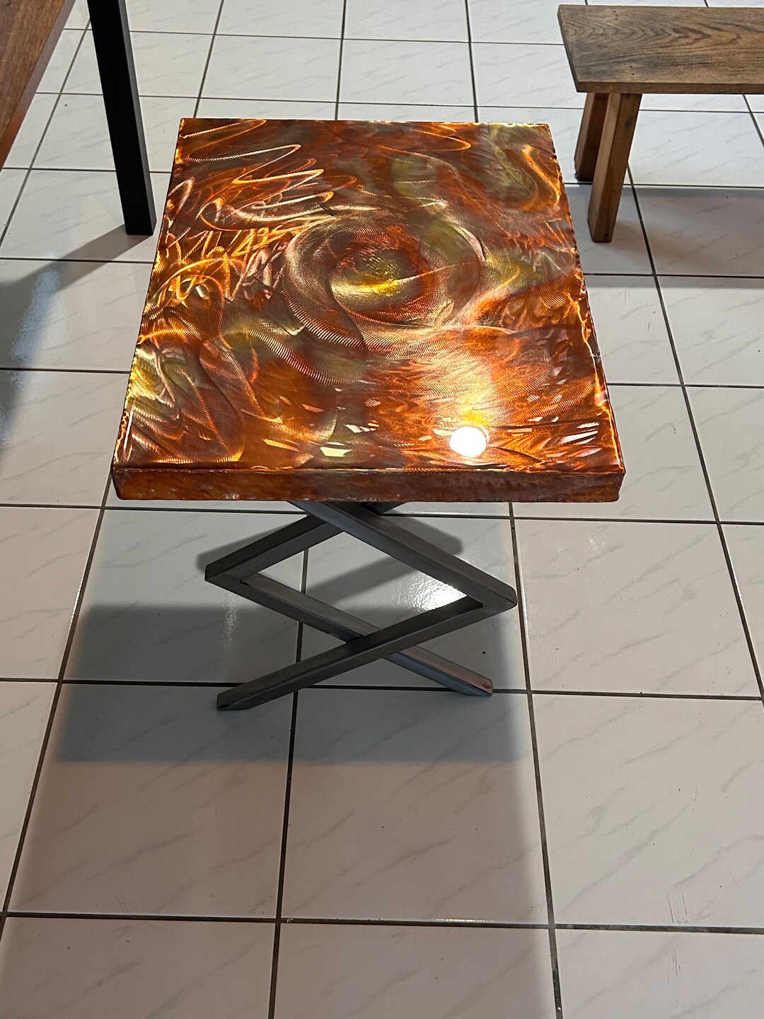 Unique Flame-painted Copper Side Table, Modern End Table, Abstract ...