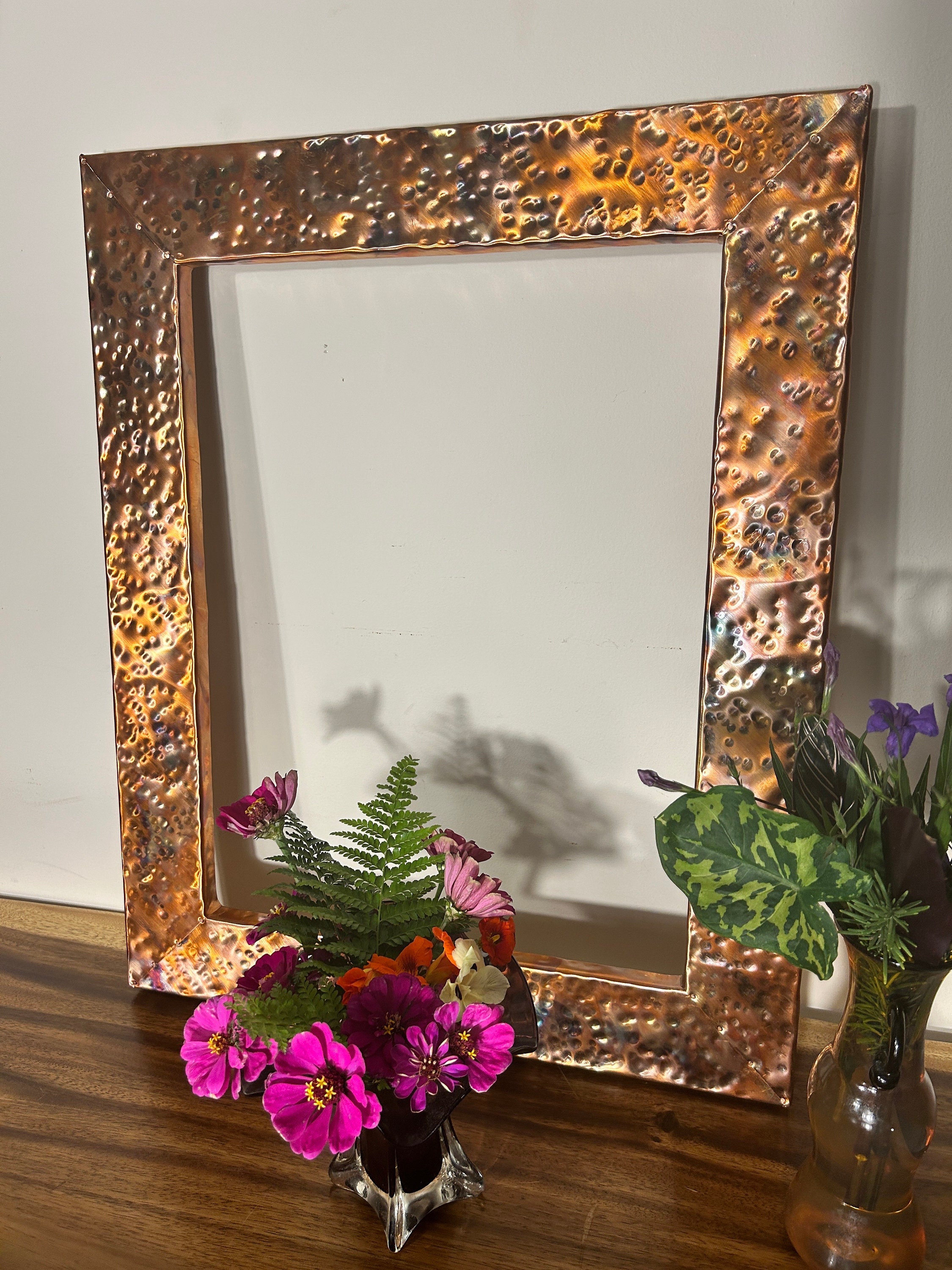 Hammered Copper Mirror, Unique Home Decor, Custom Frame, Coastal Decor, Mirror Wall Art, Copper ...