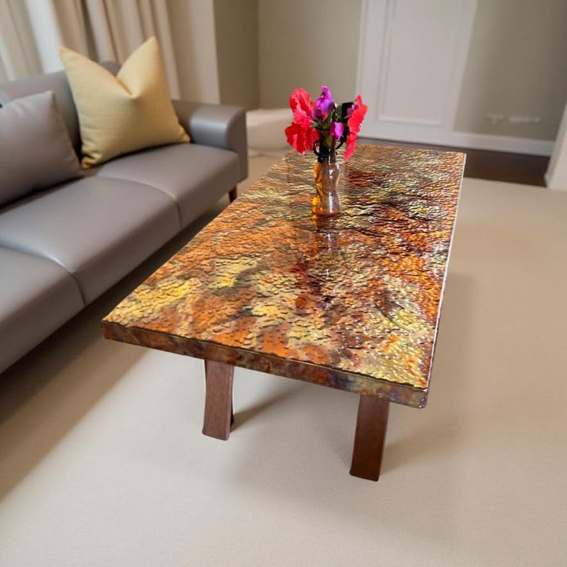 Large Copper Coffee Table - Modern Low Copper Sofa Table, Handmade ...