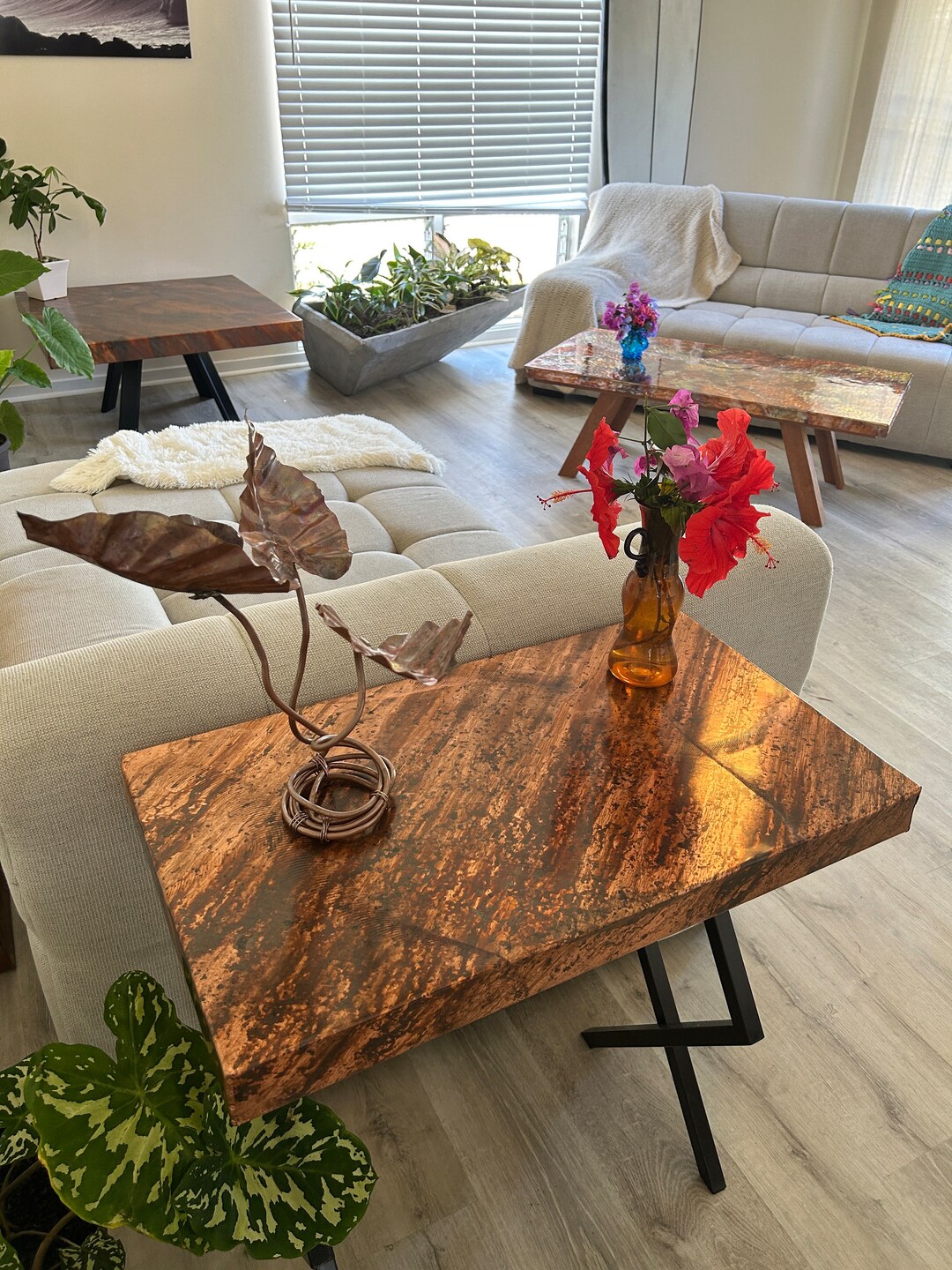 Copper Decor, Copper Accent Table, Unique Home Decor, Small Desk ...