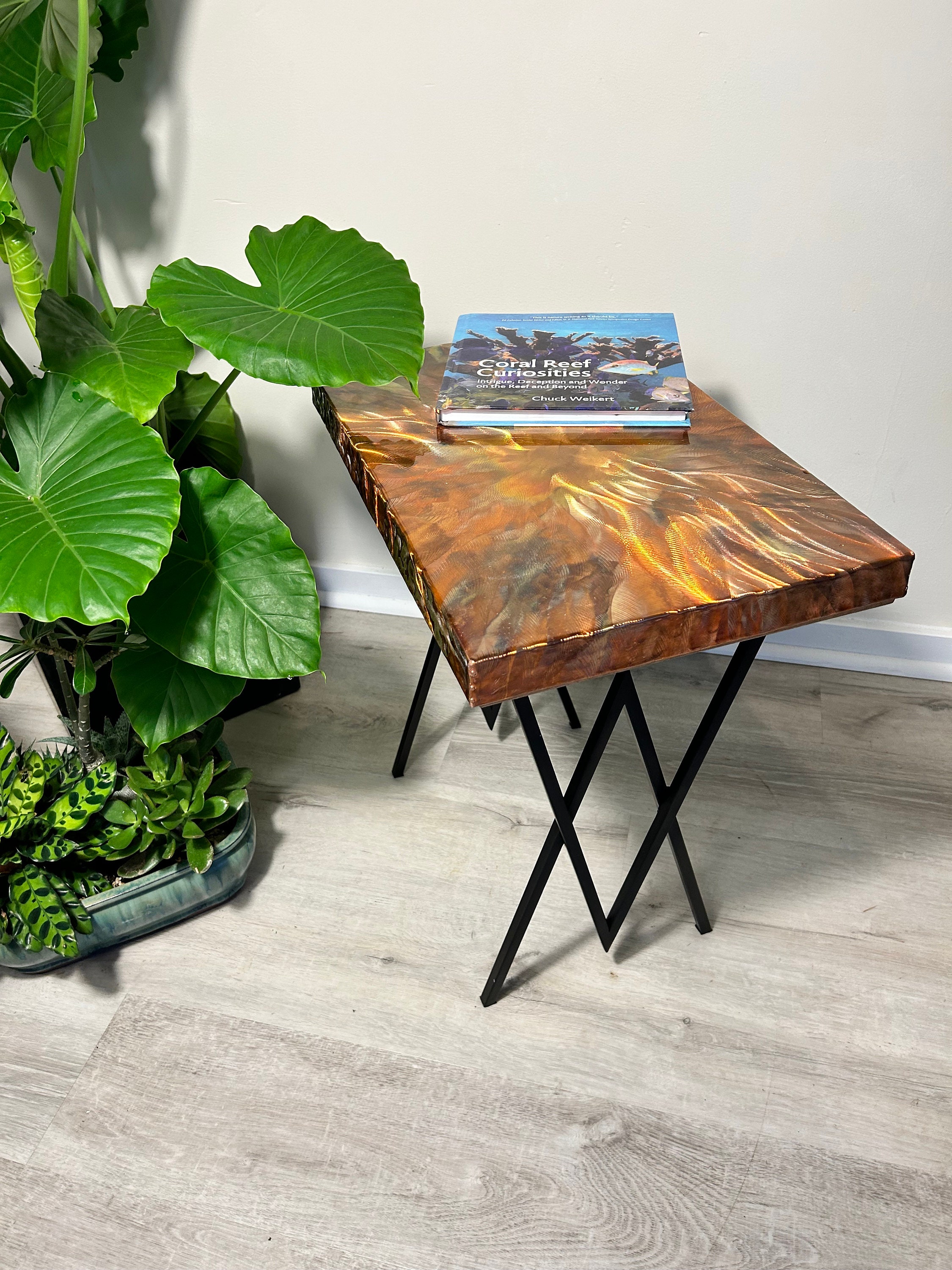 Copper Side Table, Unique Bedside Table, Modern End Table, Industrial ...