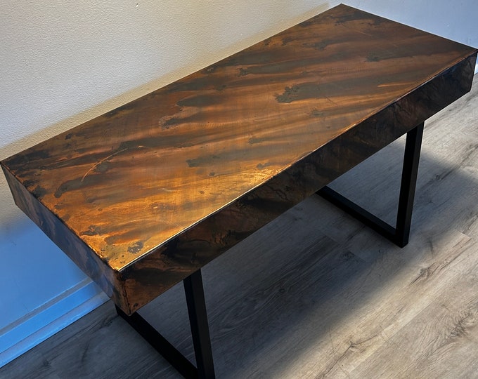 Copper Patina Table, Modern Metal Bench, Steel Legs - Etsy