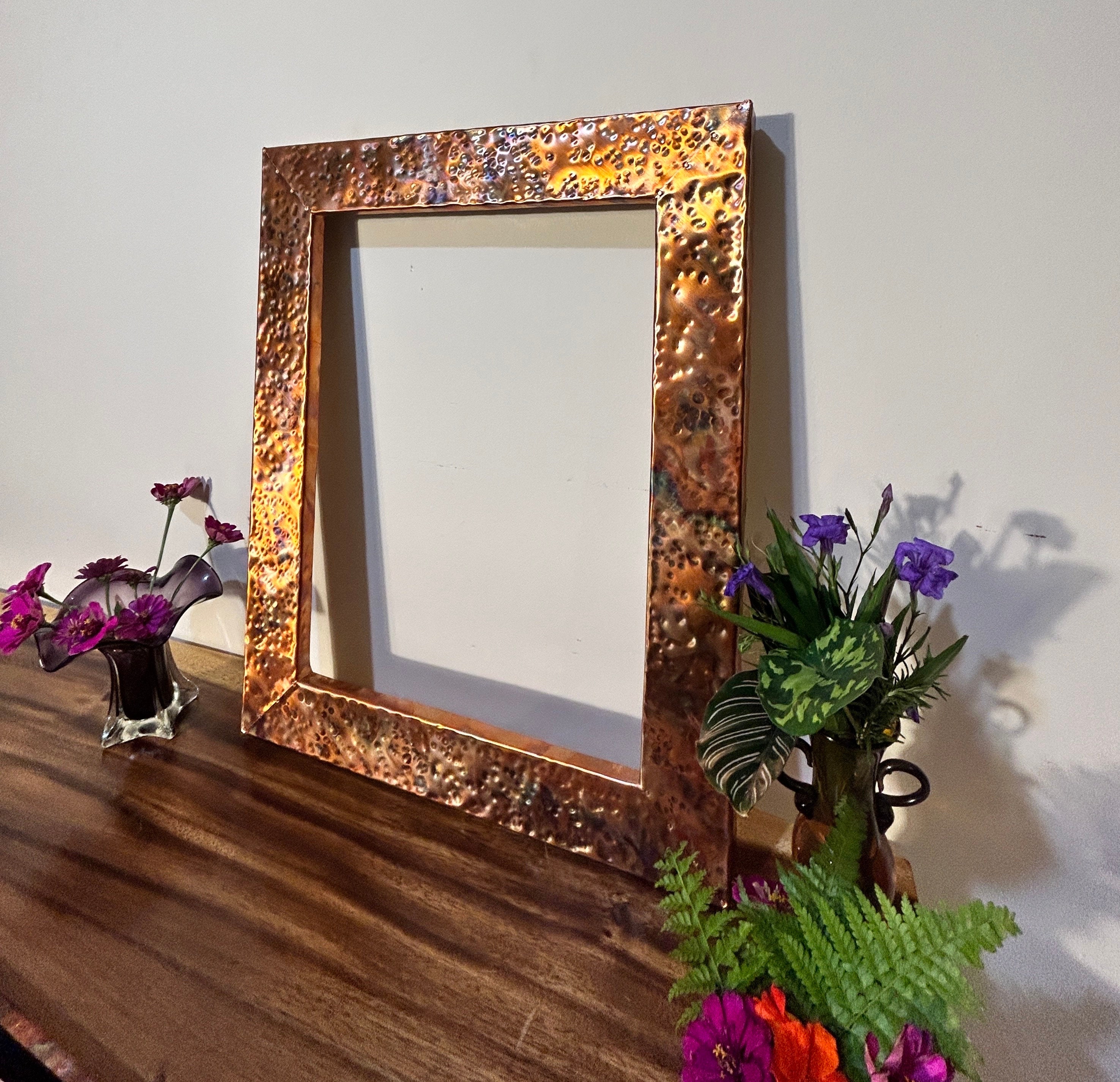 Hammered Copper Mirror, Unique Home Decor, Custom Frame, Coastal Decor ...