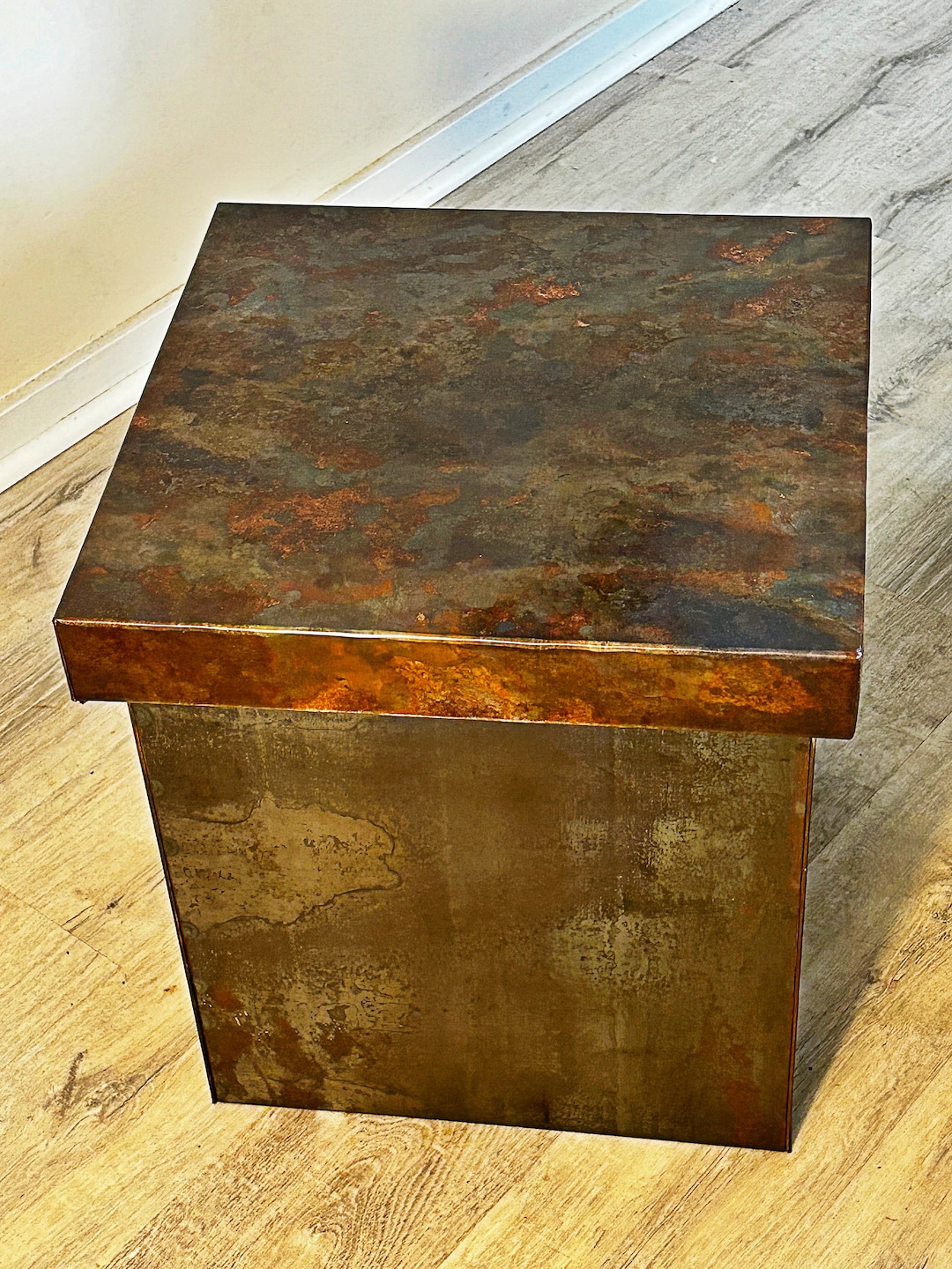 Steel and Copper Cube, Square Copper End Table, Side Table, Sofa Table ...