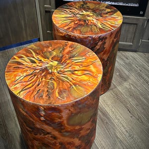 Hammered Copper Drum Accent Table, Unique Round Copper End Table, One ...